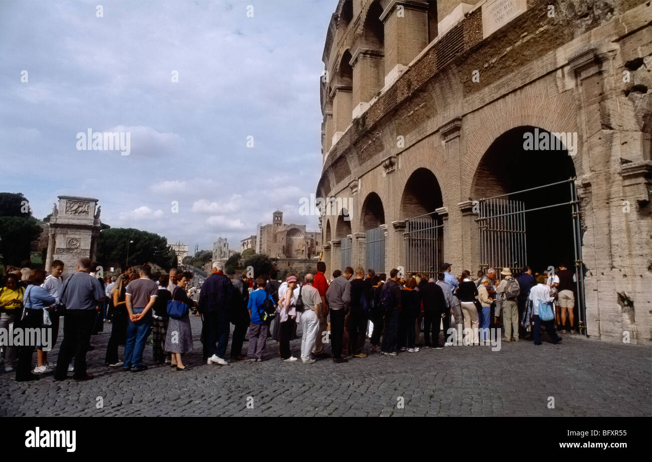 Rome Italy Crowd Of Tourists Queuing Outside The Colosseum Stock Photo ...