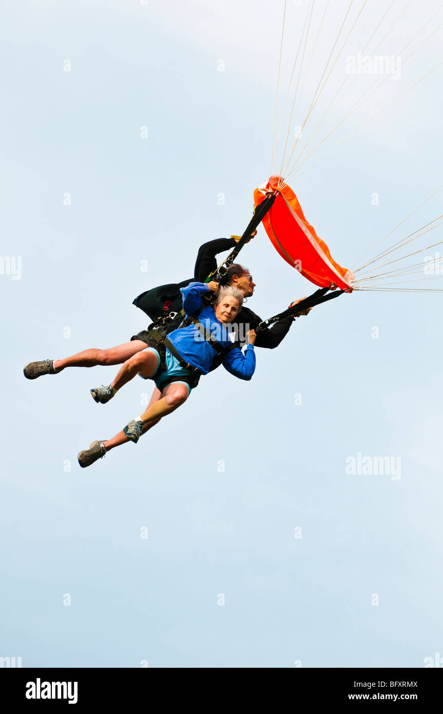 80 year old woman celebrating her birthday with tandem skydiving ...