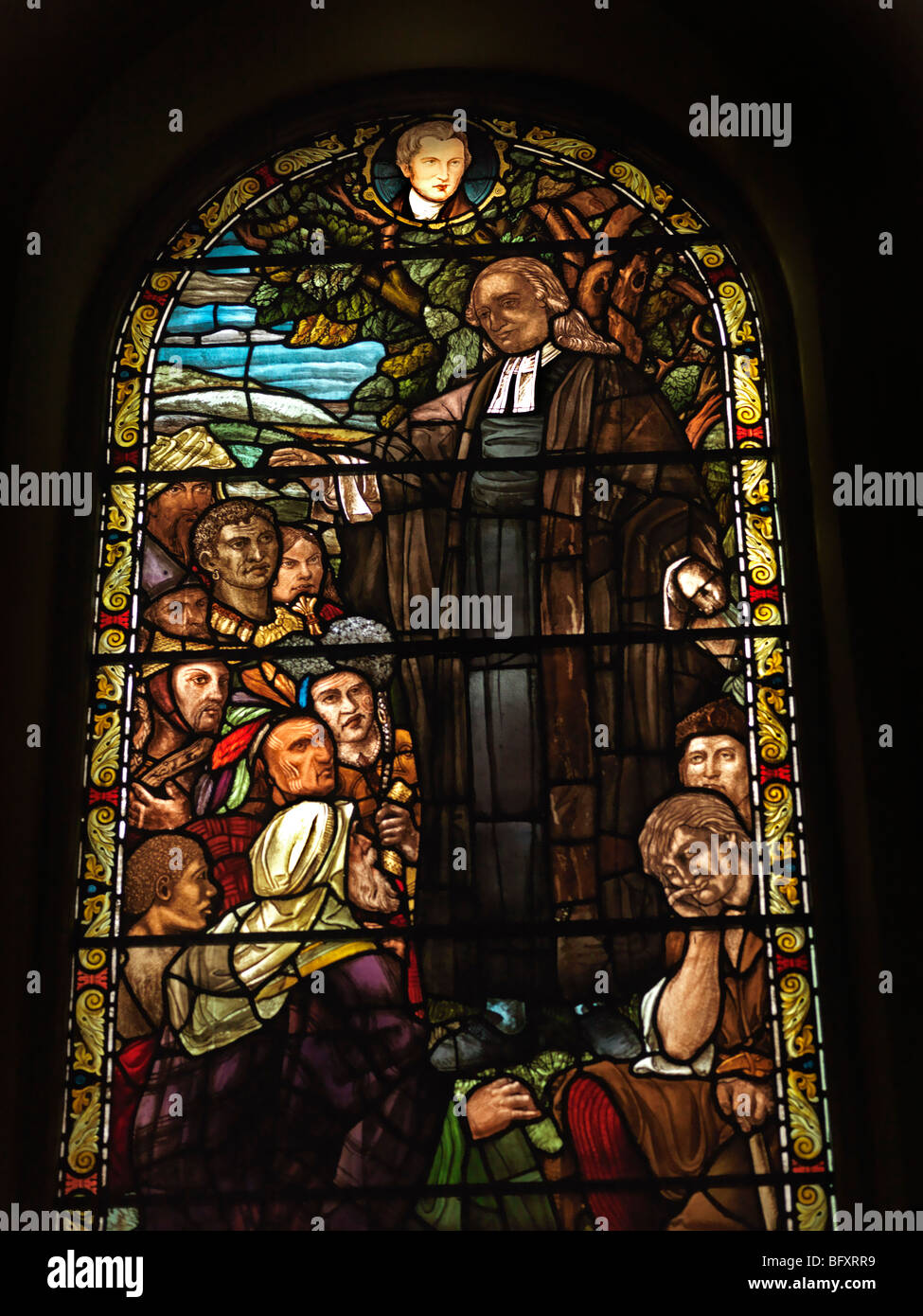 Stained Glass Window Showing John Wesley Preaching to the World Wesleys ...