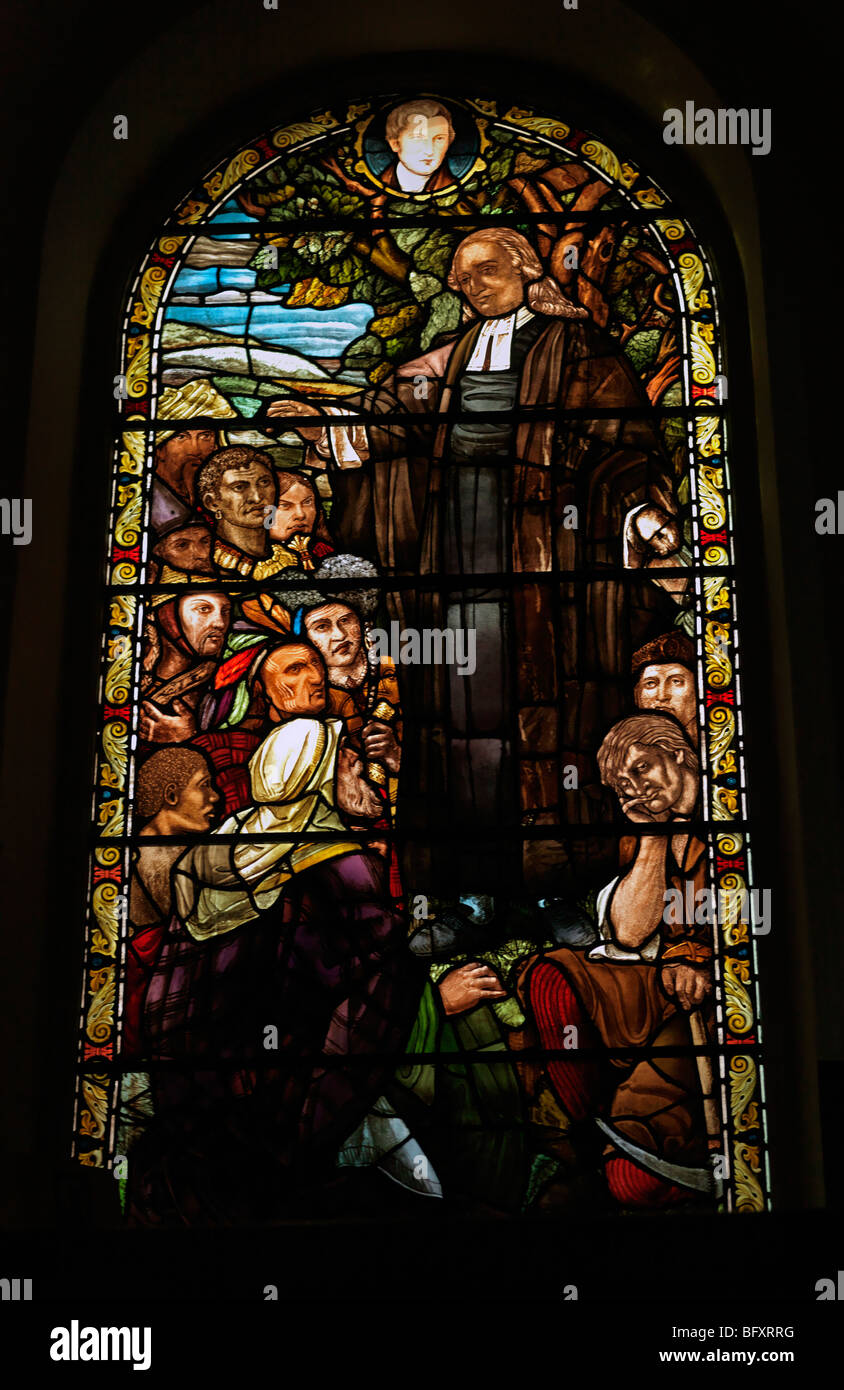 Stained Glass Window Showing John Wesley Preaching to the World Wesleys ...