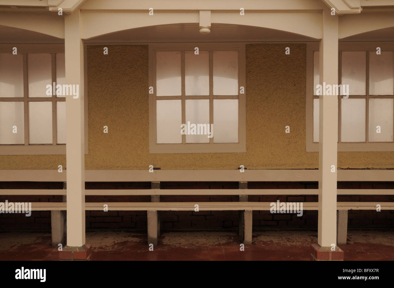 Beach with seating huts hi-res stock photography and images - Alamy