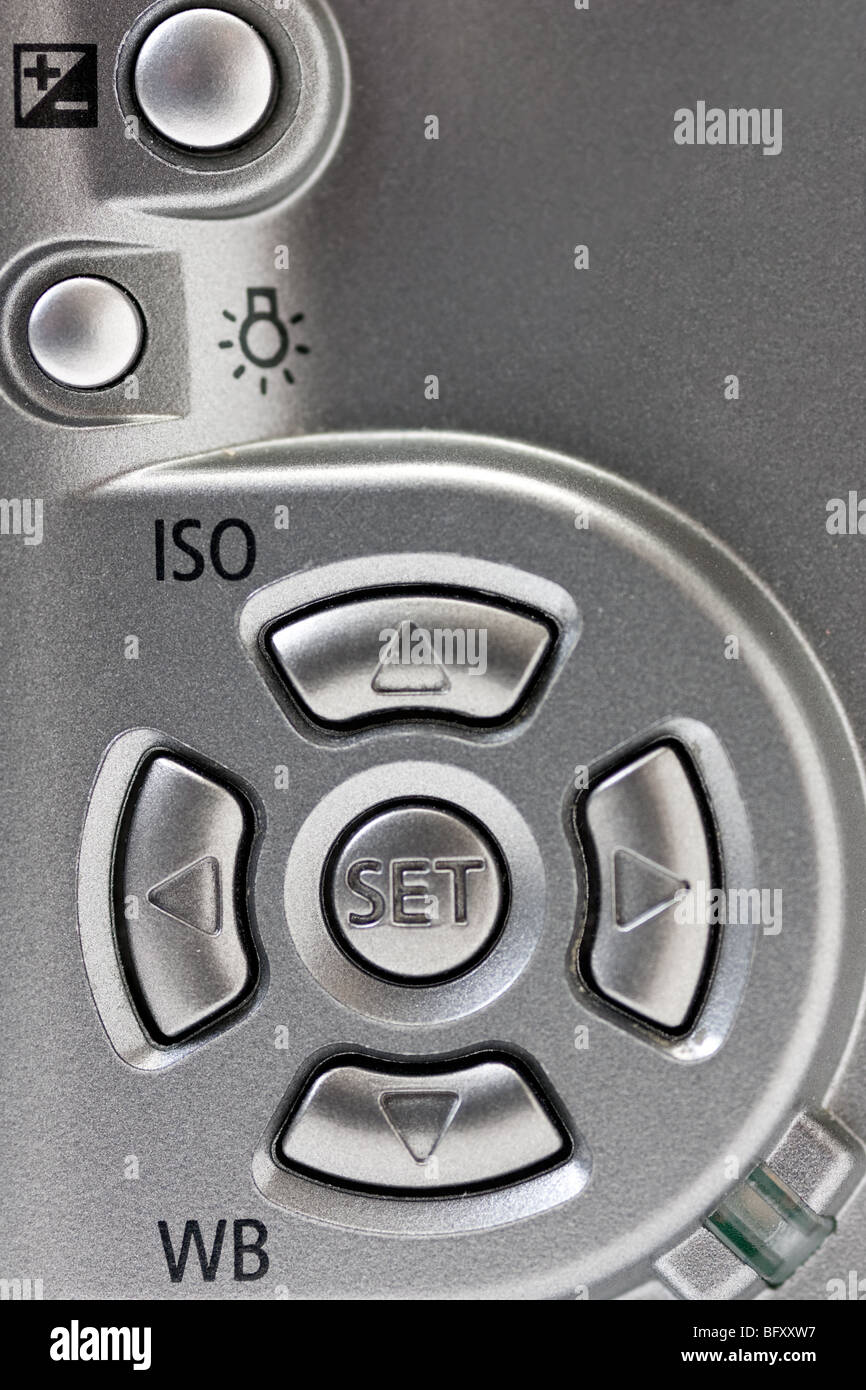 Closeup of the back of a camera, showing the buttons and controls Stock ...