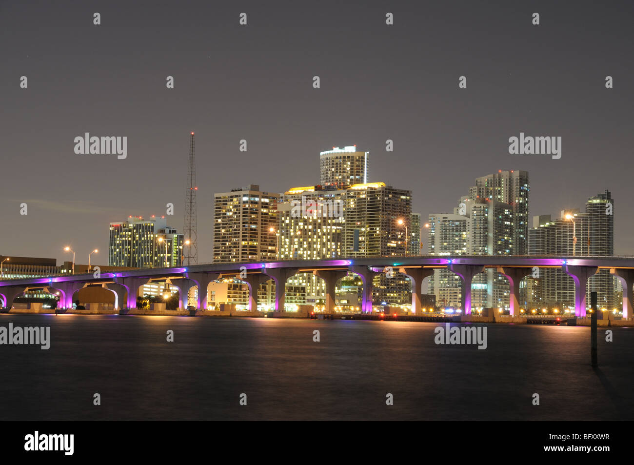 Downtown Miami illuminated at night, Florida USA Stock Photo - Alamy