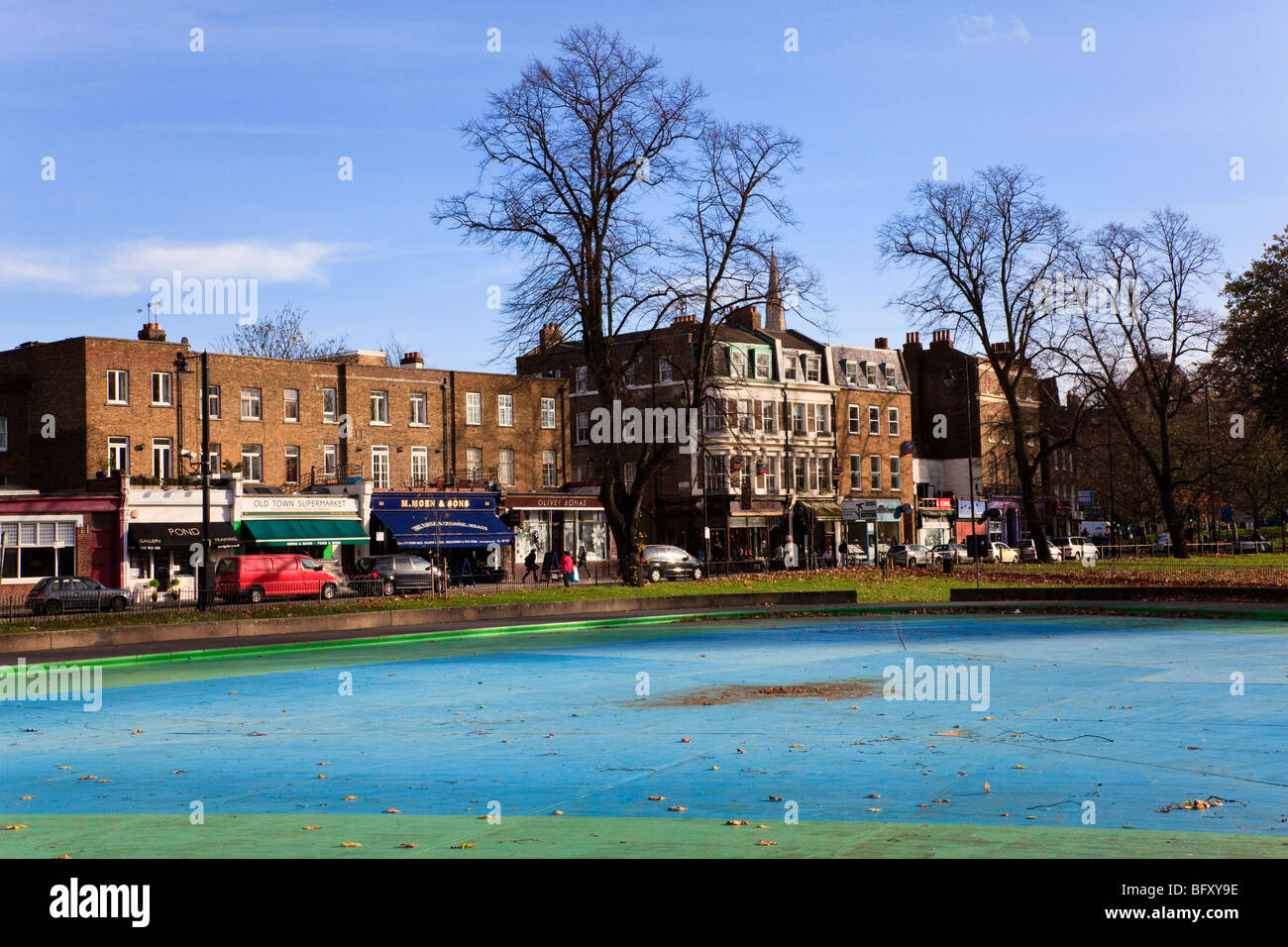 The Cock Pond paddling pool on Clapham Common, Drained for the winter ...