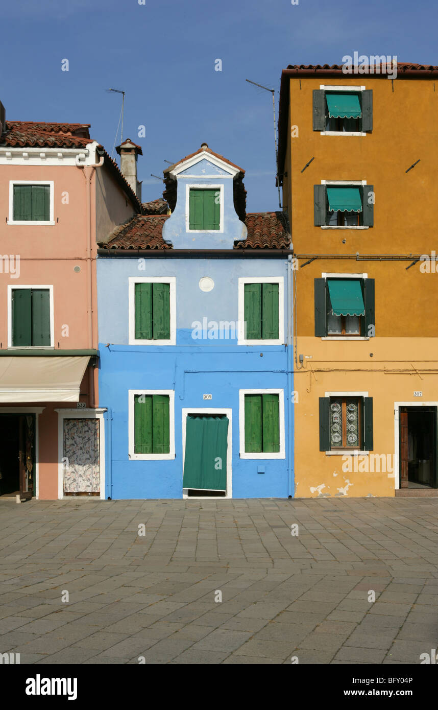 Venice, Burano, pretty blue house in colourful terrace Stock Photo - Alamy