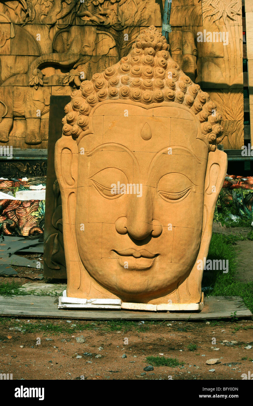 Stone Buddha face, Bangkok, Thailand Stock Photo - Alamy