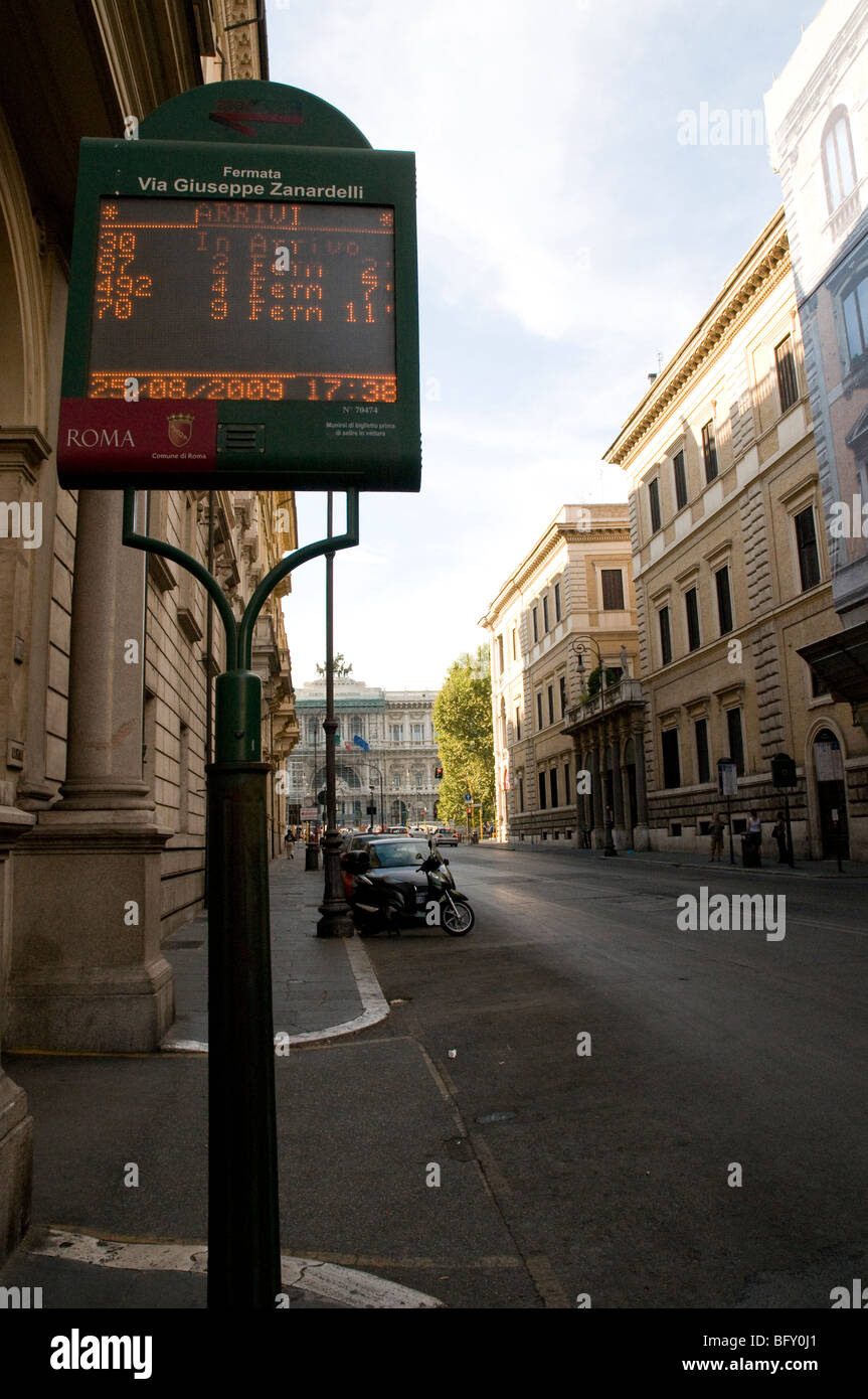 Bus stop with electronic sign. In this sign you can see the bus lines ...