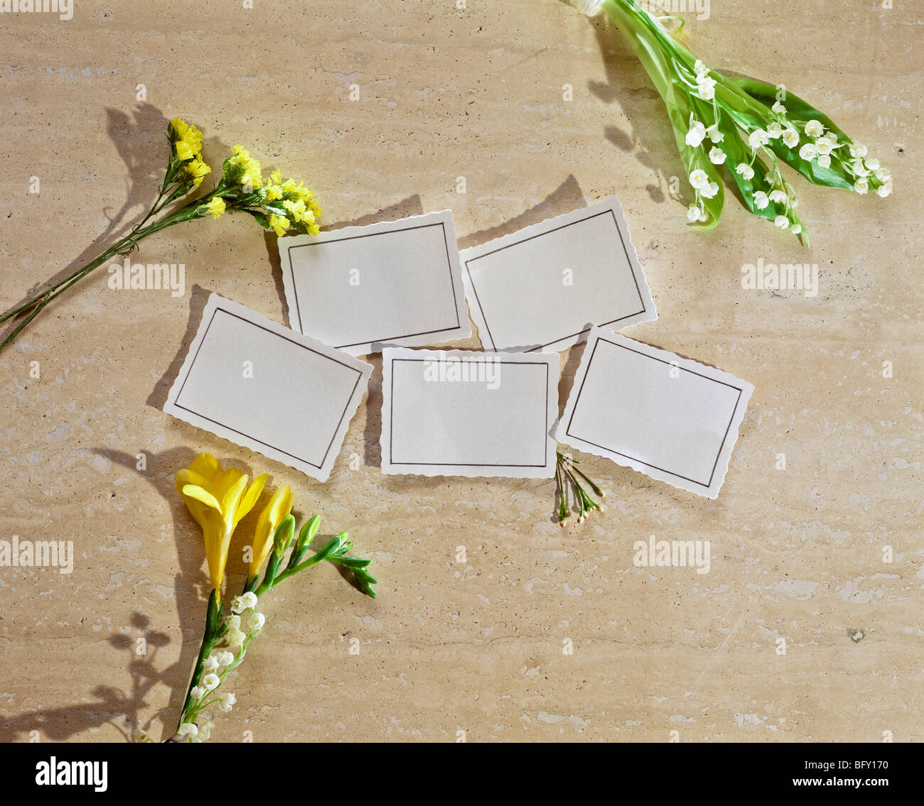 Group of note name cards small flowers Stock Photo - Alamy