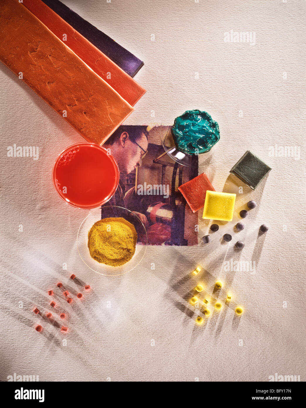Chemistry assortment plastics polymer Stock Photo - Alamy