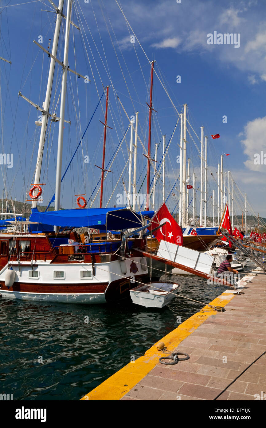 View of colourful sailing boats and yachts in the harbour at Bodrum in ...