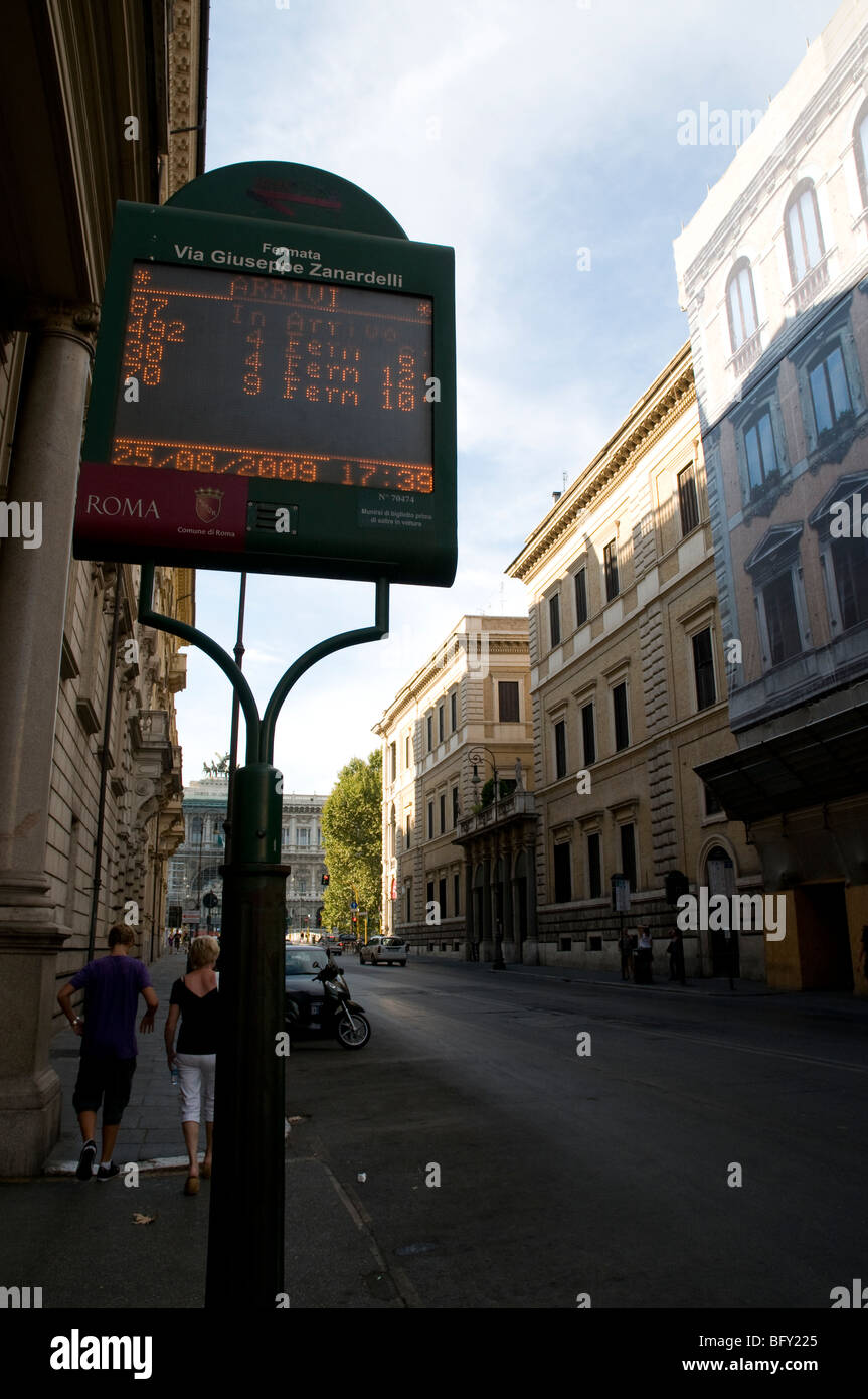 Bus stop with electronic sign. In this sign you can see the bus lines ...