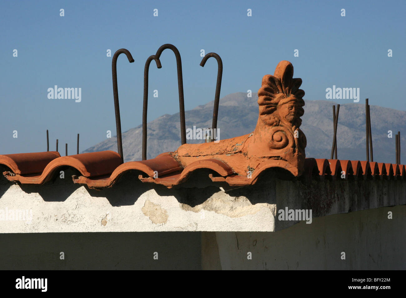 Roof of a Greek house with reinforced concrete and iron girders Stock ...