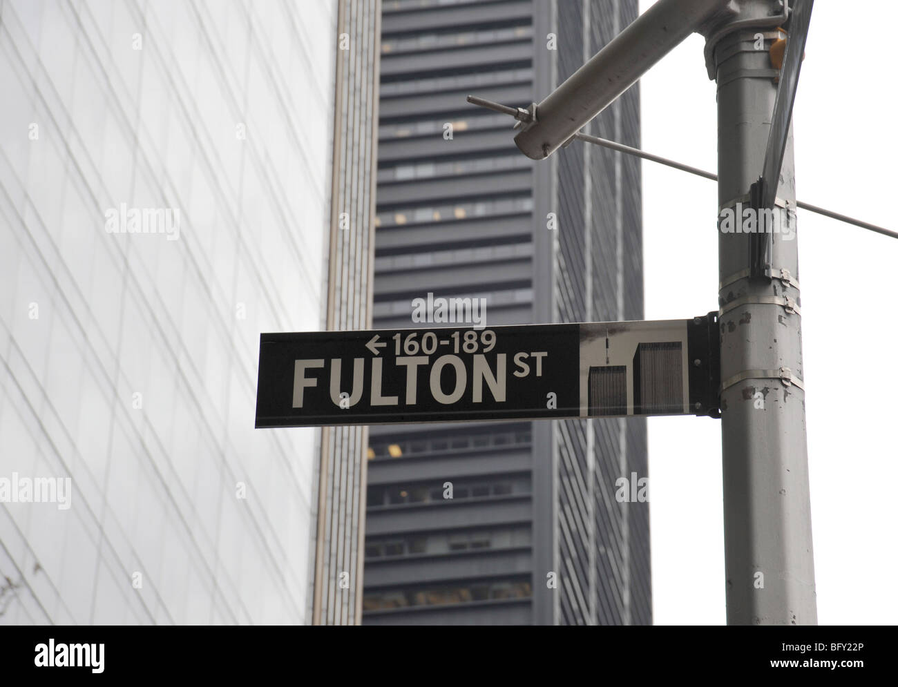Fulton St road n name sign near the World Trade Centre Ground Zero site ...
