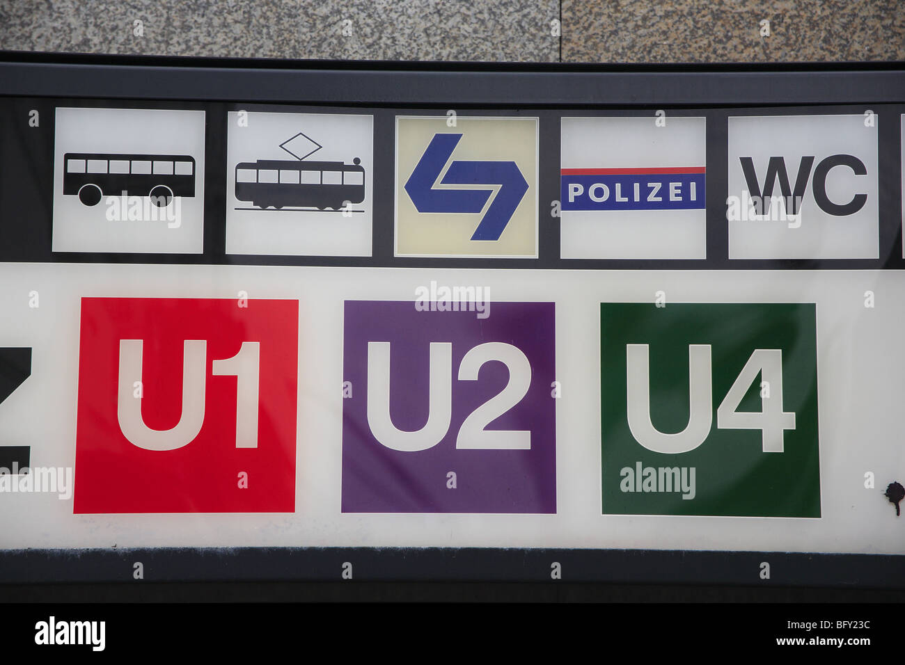 Sign for the underground, subway, metro, tram and bus, Vienna, Austria ...