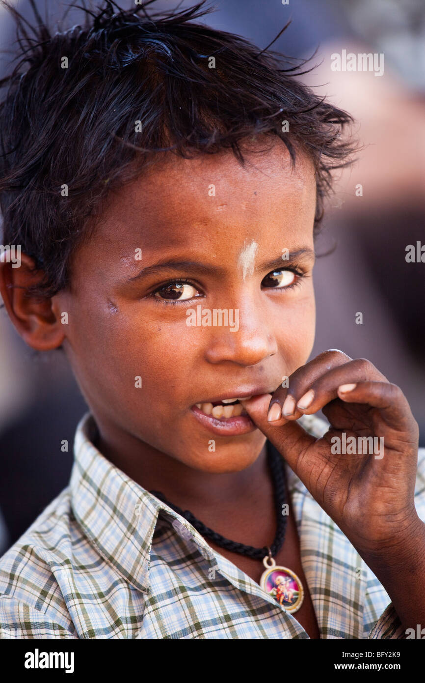 Hindu Indian boy at the Camel Fair in Pushkar India Stock Photo - Alamy