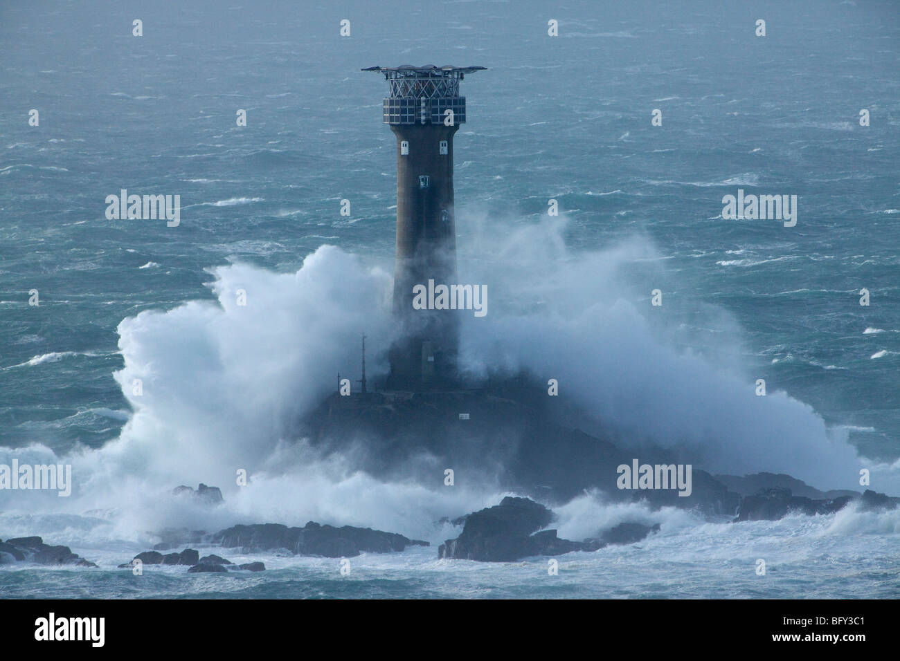 Longships Lighthouse in stormy seas Stock Photo - Alamy
