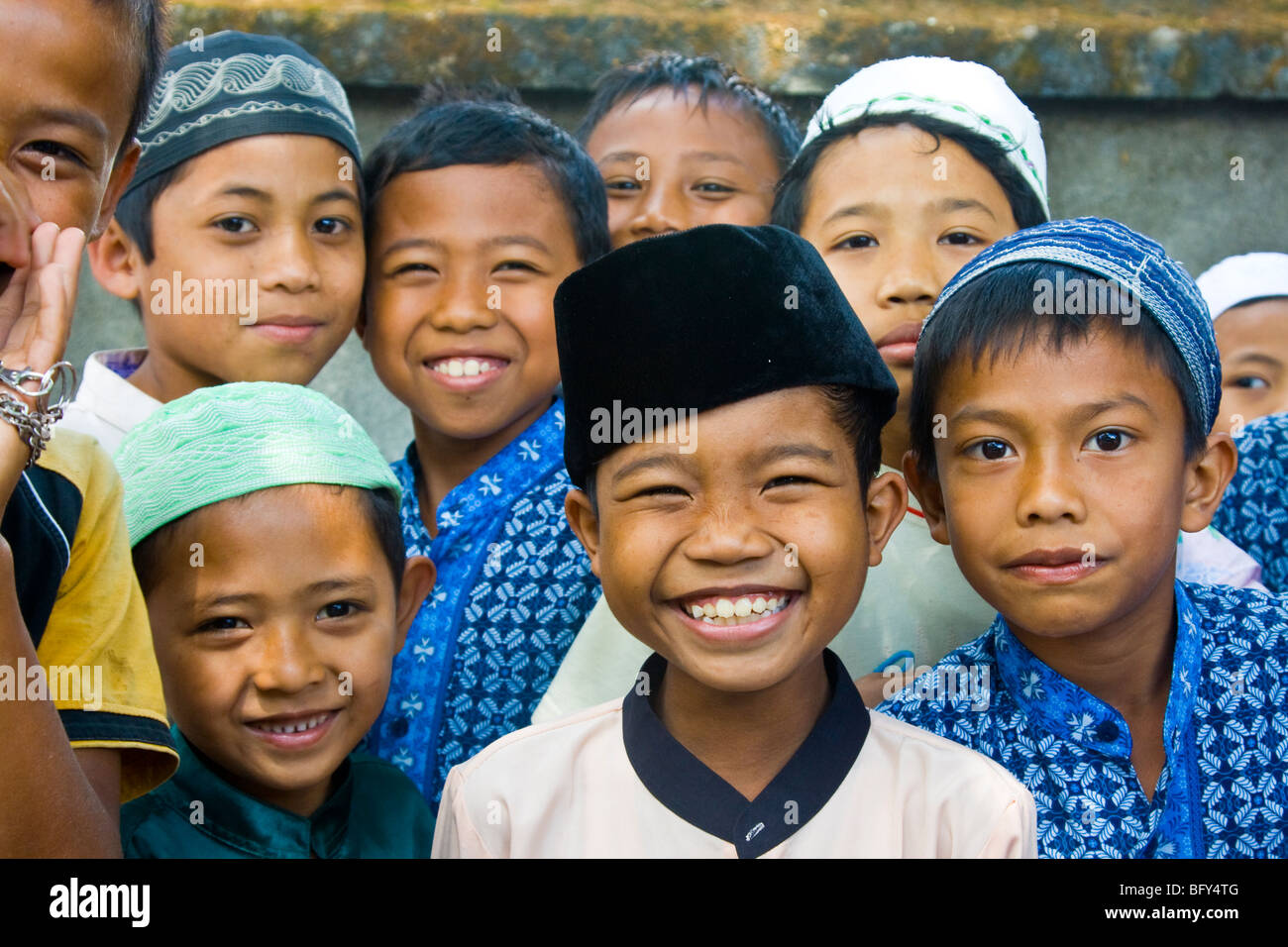 Smiling boys on Lombok Island in Indonesia Stock Photo - Alamy