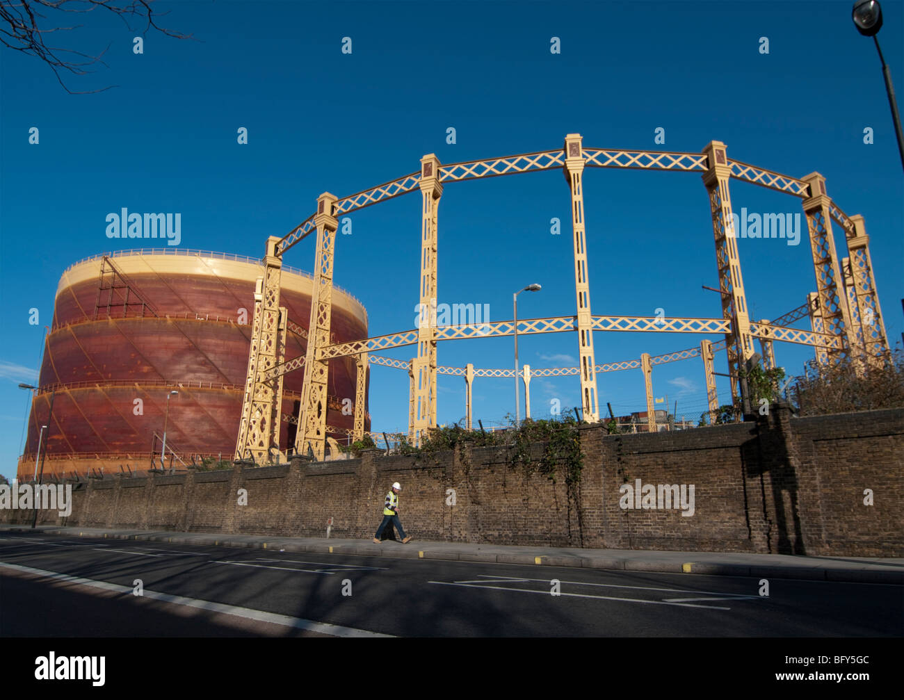 Old gasometer at Imperial Way, Chelsea, London Stock Photo - Alamy