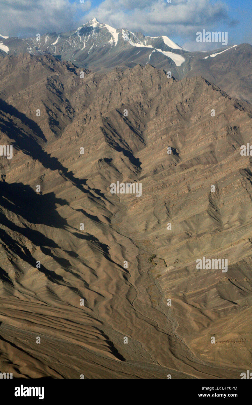 Peak to valley view near Leh Zanskar Indian Himalaya foothills and ...