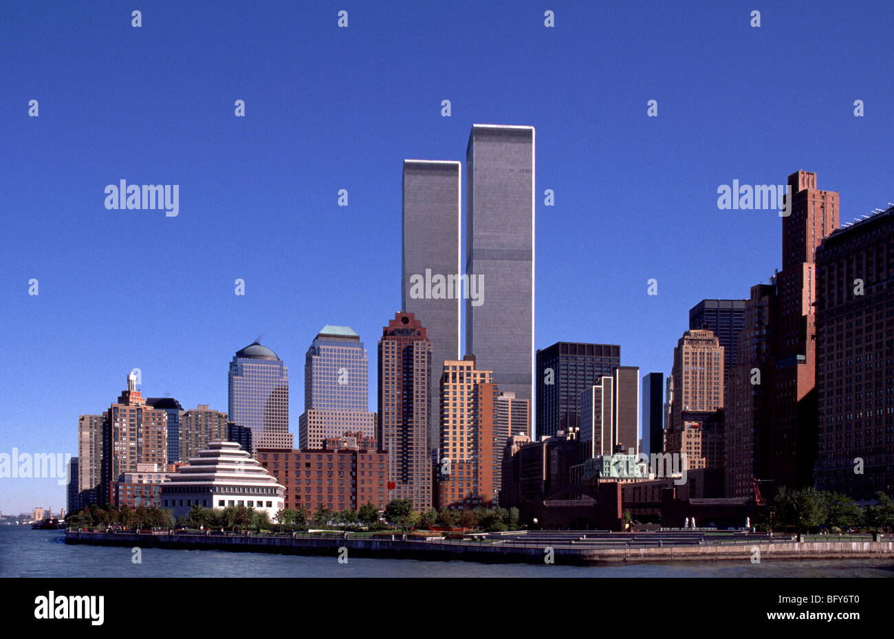 New York skyline with World Trade Center buildings featured Stock Photo ...