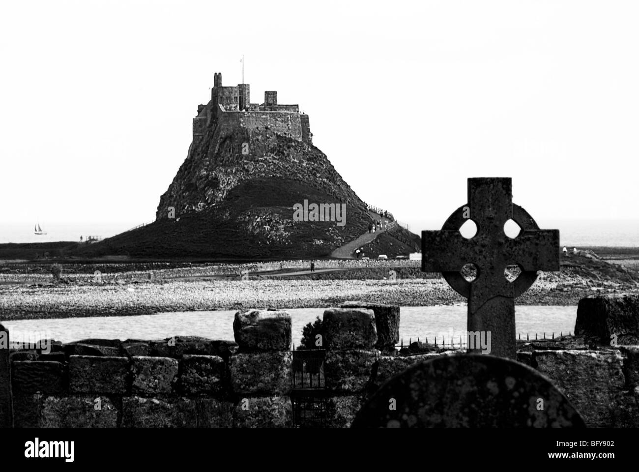 Holy island lindisfarne castle Black and White Stock Photos & Images ...