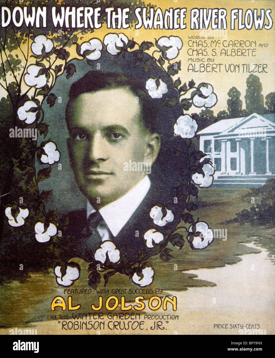 AL JOLSON fronts the sheet music for Down Where The Swanee River Flows ...
