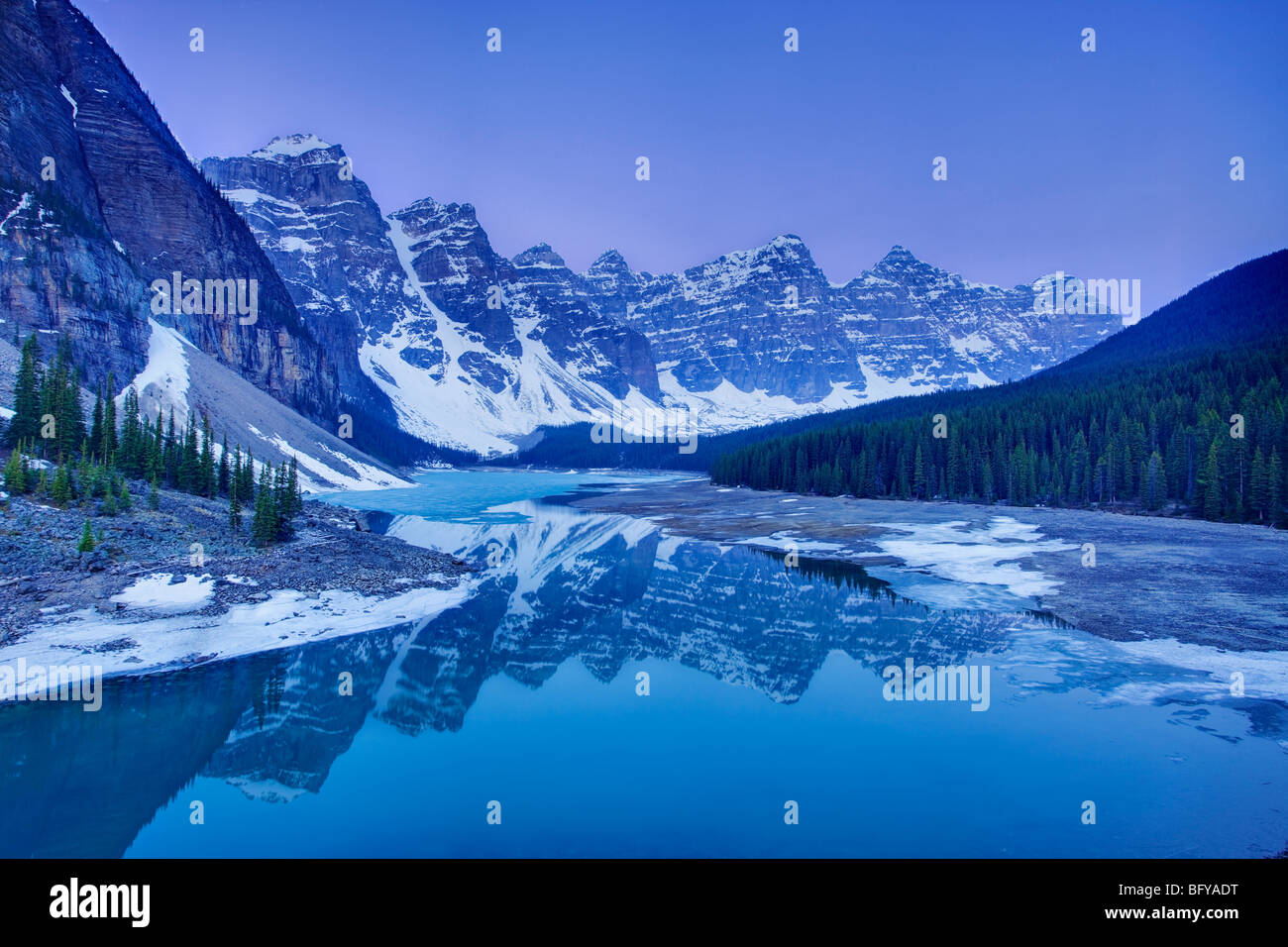 Moraine Lake Reflections Before Dawn, Valley of the Ten Peaks, Banff National Park, Alberta ...