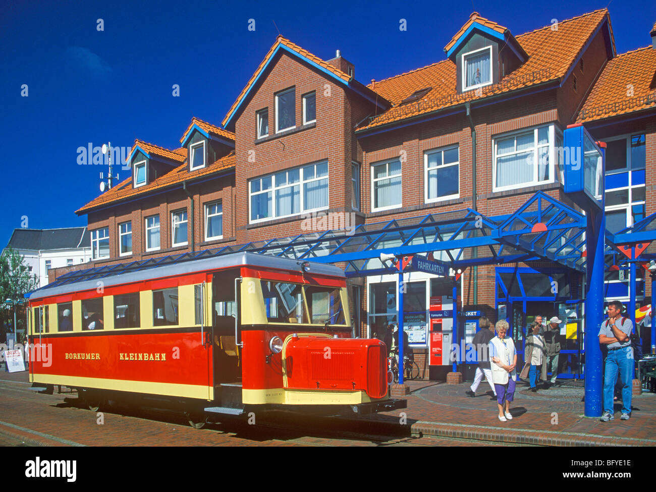 old rail car at the train station of Borkum Town, Borkum Island, East ...