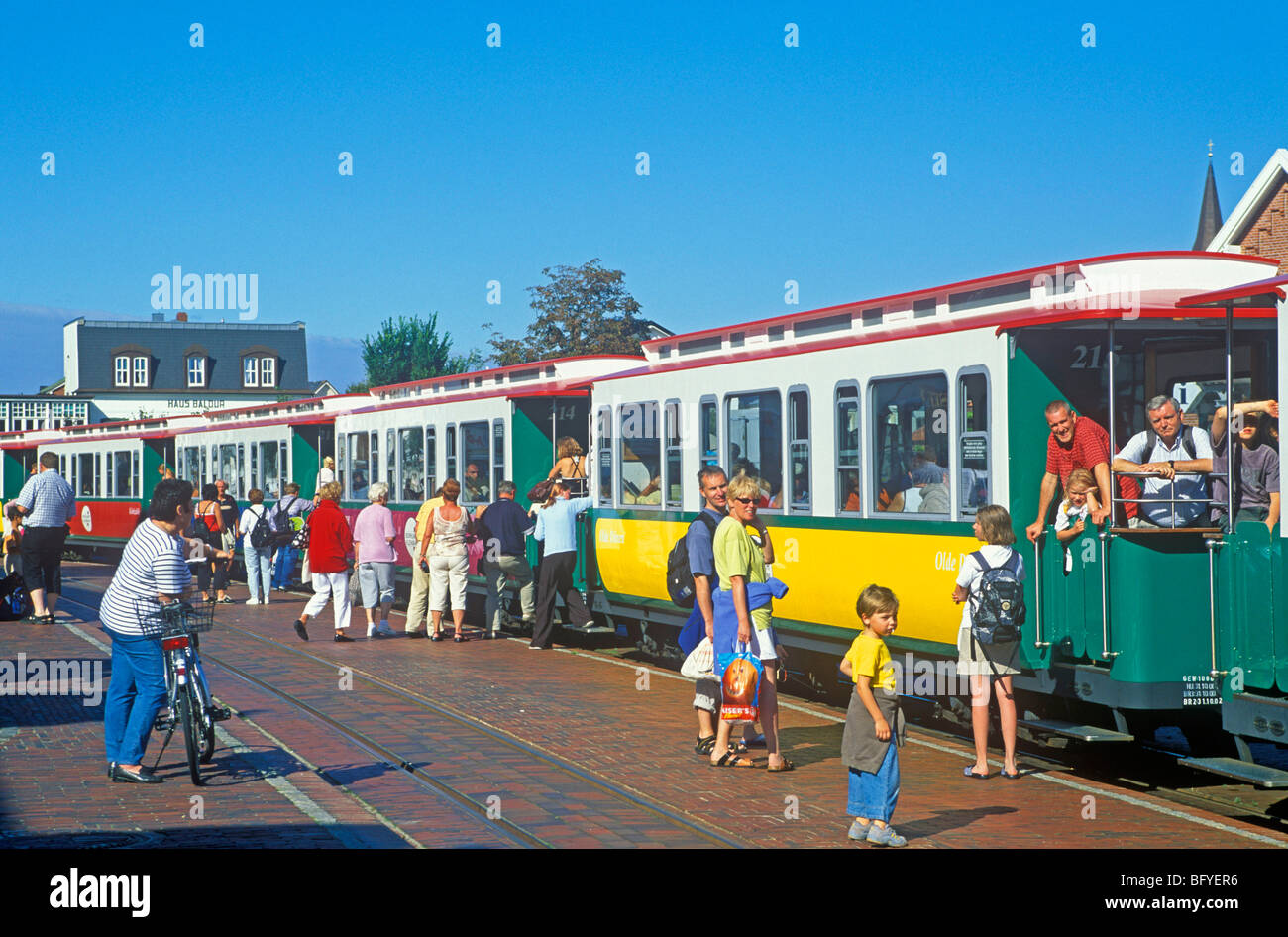 island train at the train station of Borkum Town, Borkum Island, East ...