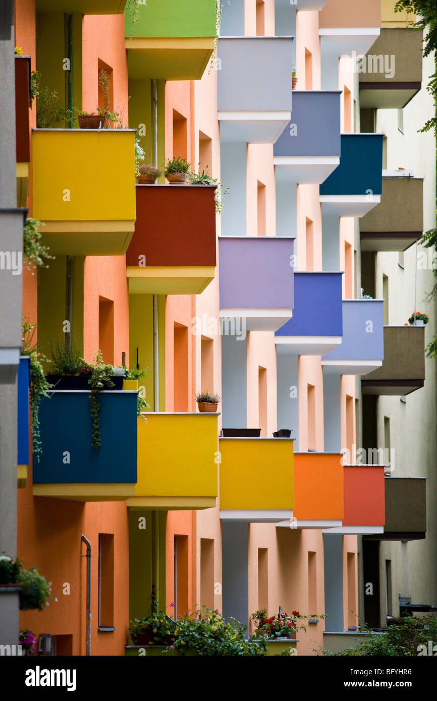 Colourful house facade after renovations, Berlin-Kreuzberg, Germany ...