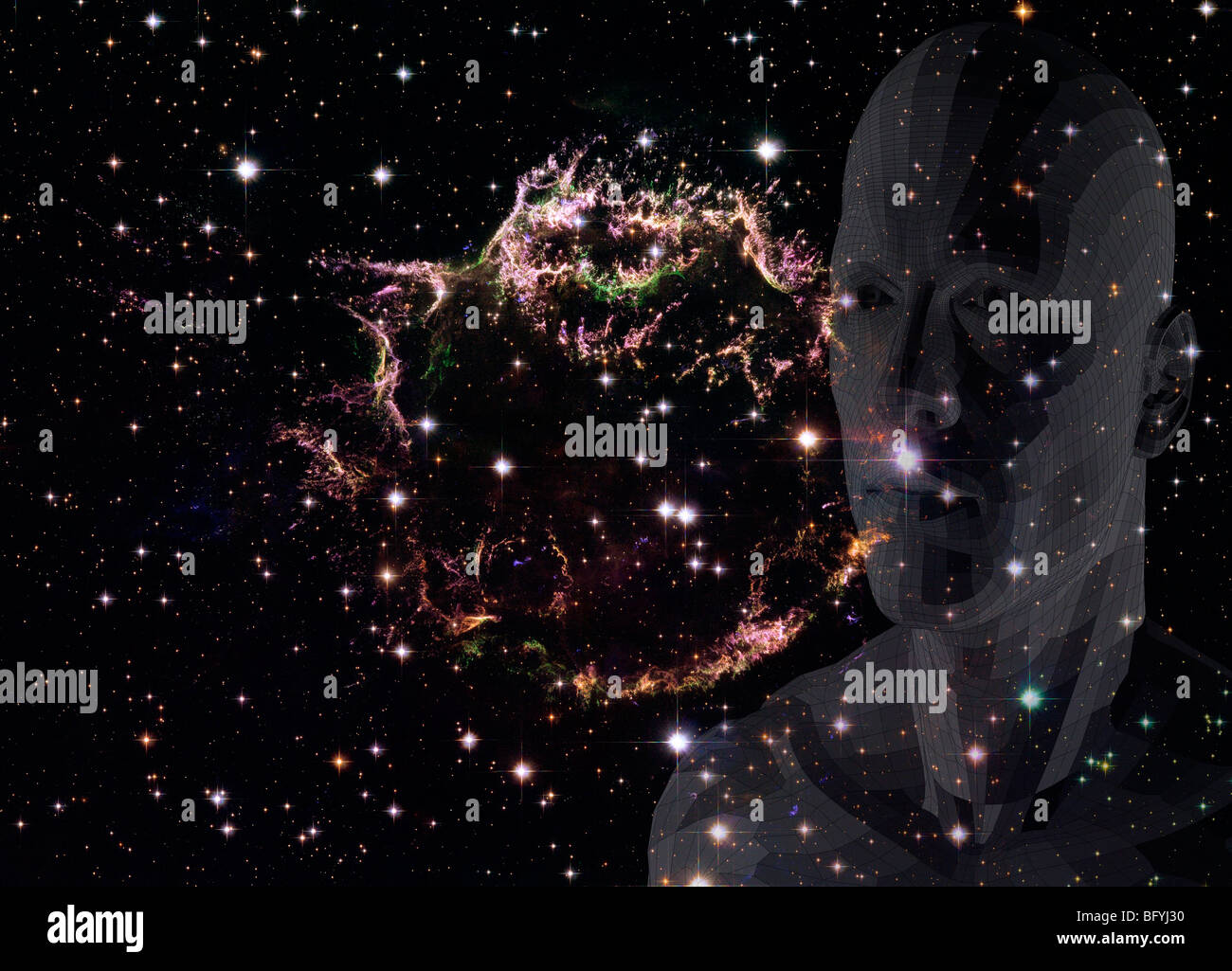 Robotic Face with the Cosmos in the Background Stock Photo - Alamy