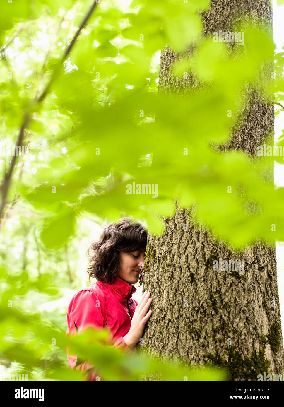 Woman Hugging Tree Stock Photo - Alamy
