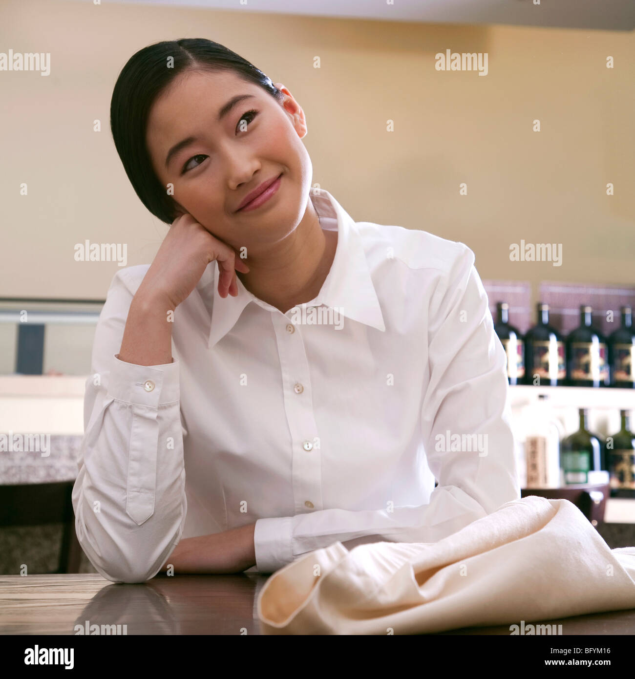 portrait of young japanese waitress in restaurant Stock Photo - Alamy