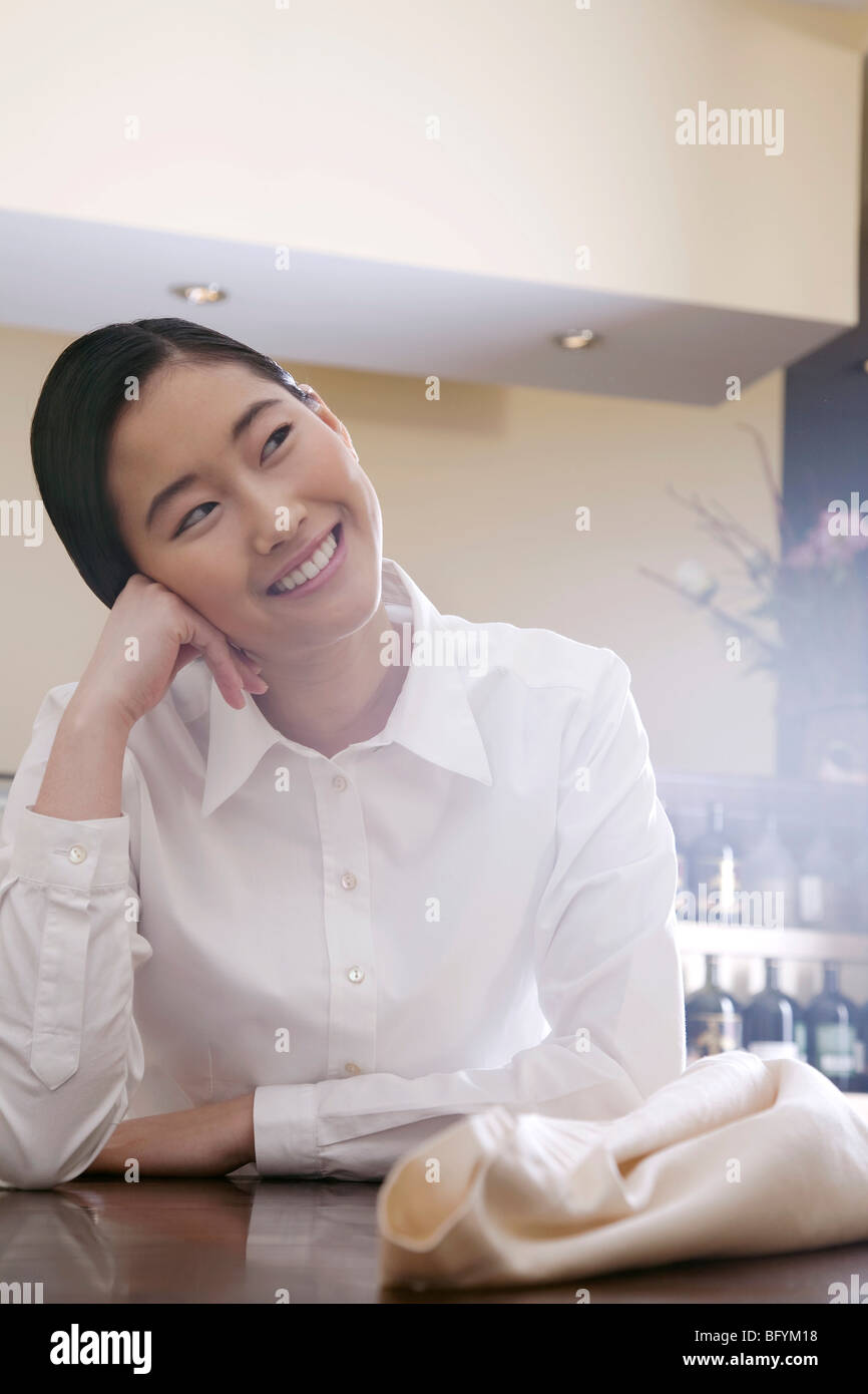 portrait of young japanese waitress in restaurant Stock Photo - Alamy