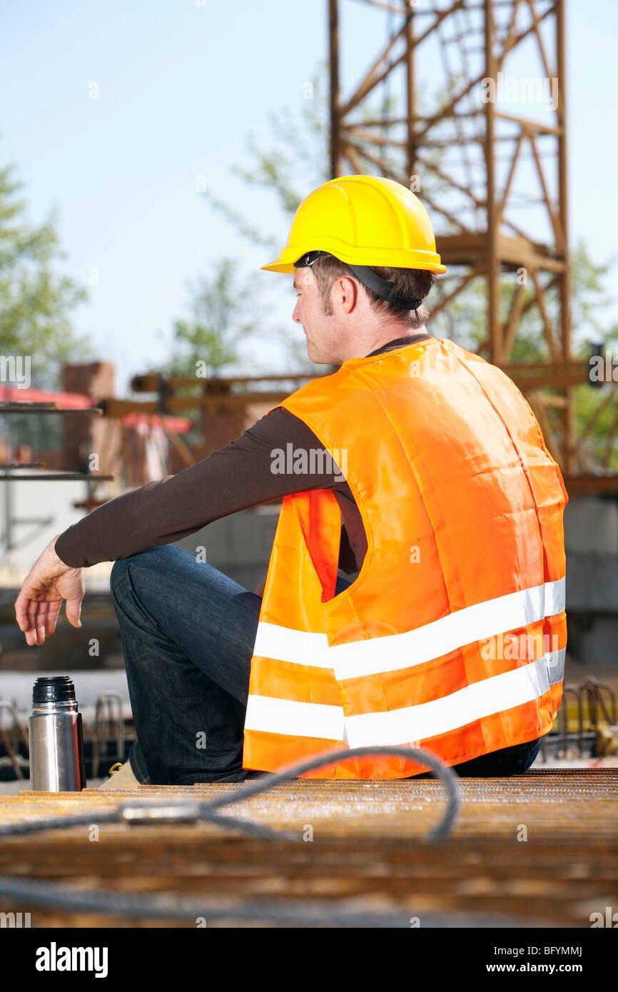 construction worker taking a break Stock Photo - Alamy