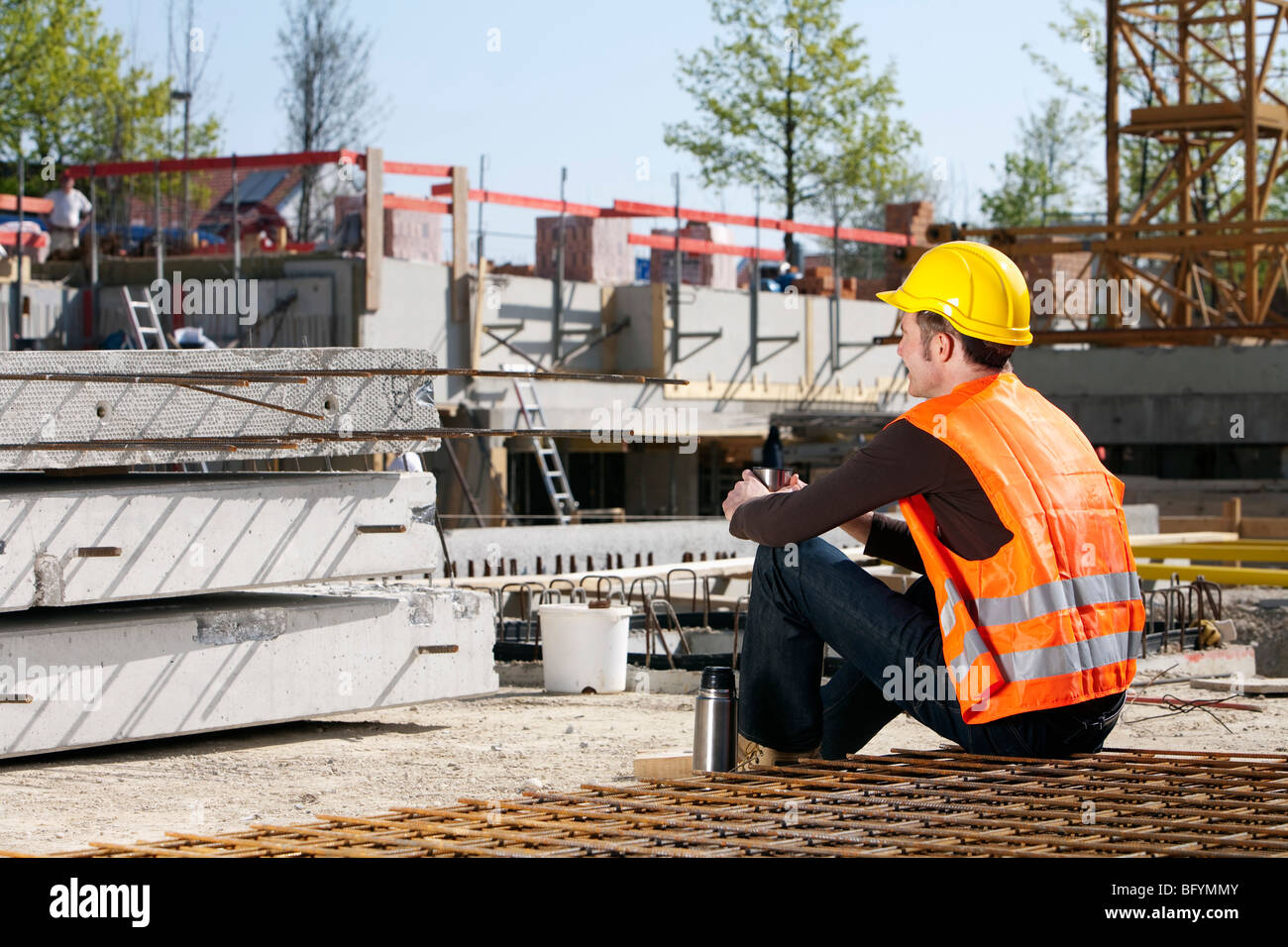 construction worker taking a break Stock Photo - Alamy