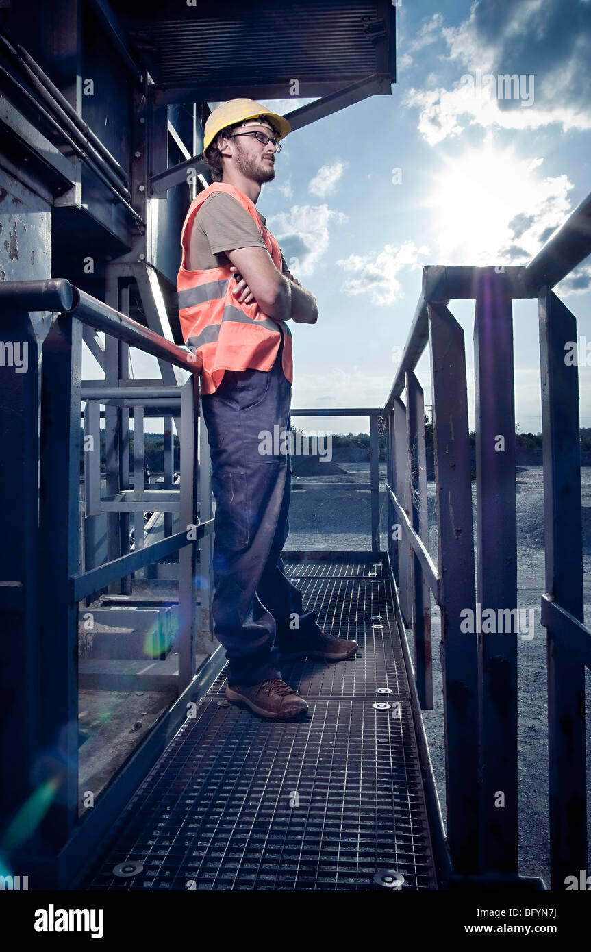 full body portrait of worker with high visibility clothing Stock Photo ...