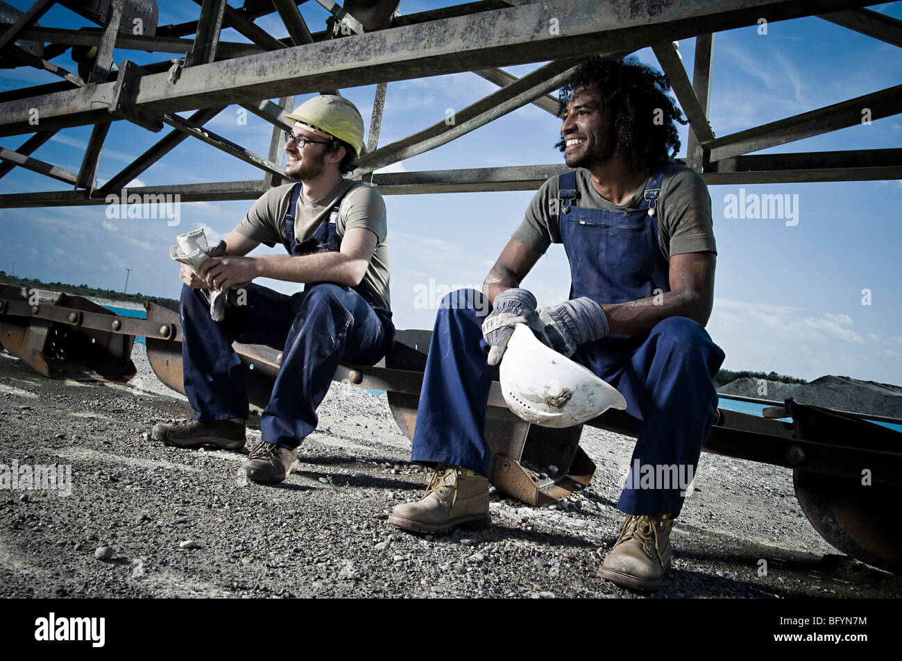 portrait of two worker taking break Stock Photo - Alamy