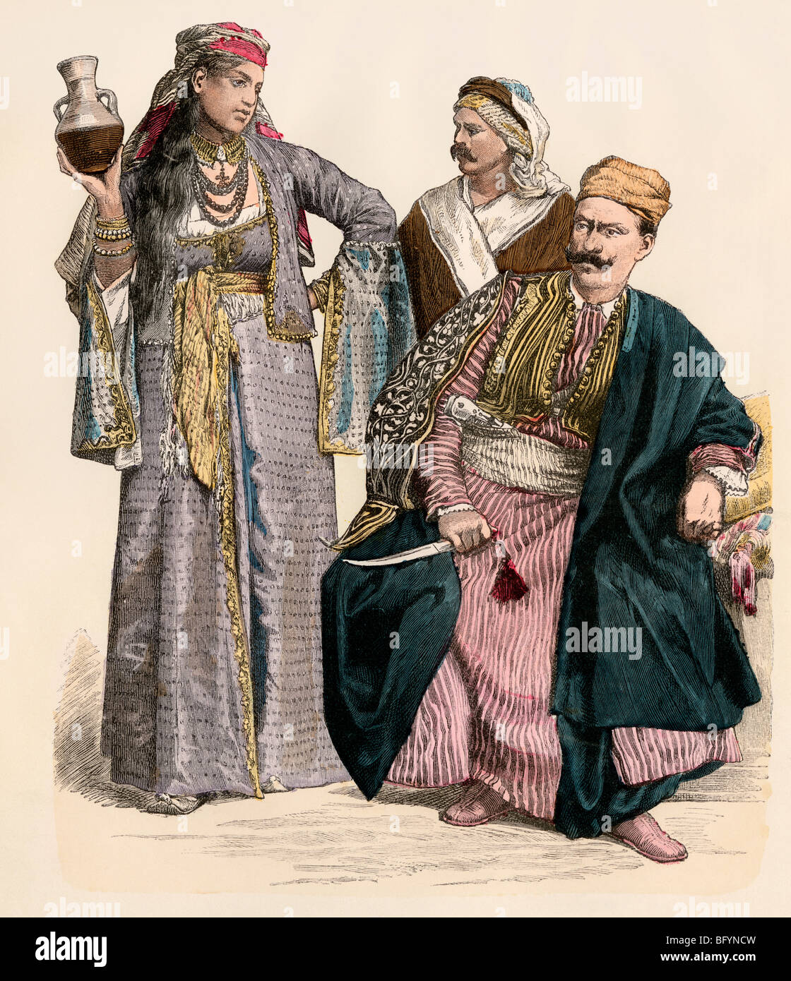 Armenian girl, Druze man, and a man from Damascus. Hand-colored print ...