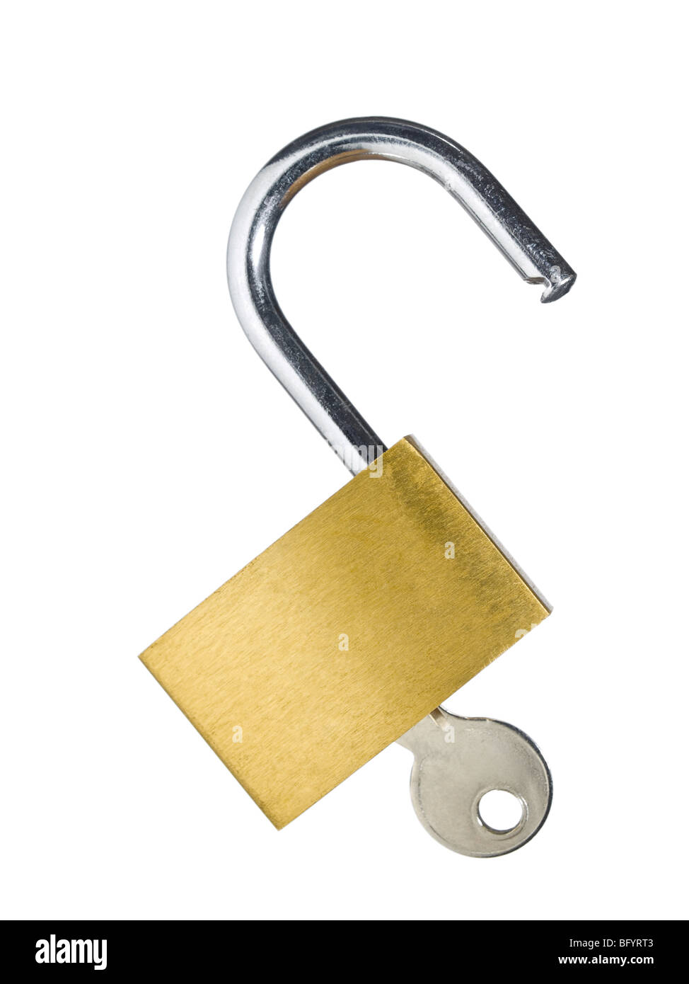 An open lock with a key isolated on white background Stock Photo - Alamy