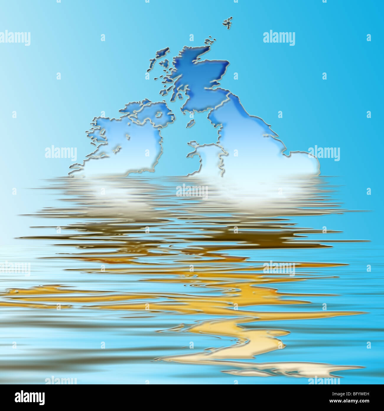 Map of the United Kingdom and Ireland being submerged in water to ...