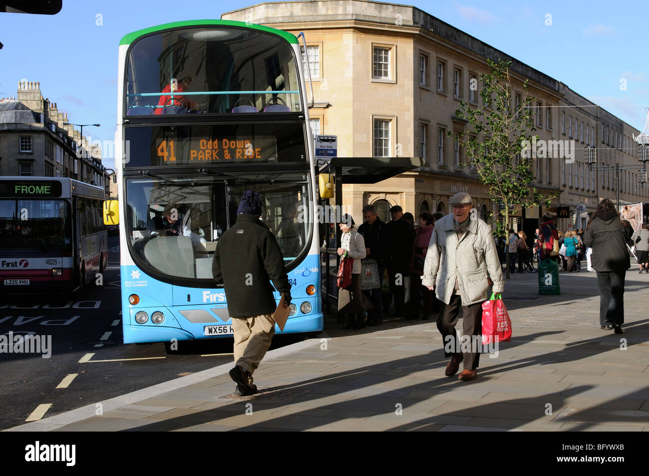 Park & Ride passengers boarding bus in Bath Somerset England UK city ...