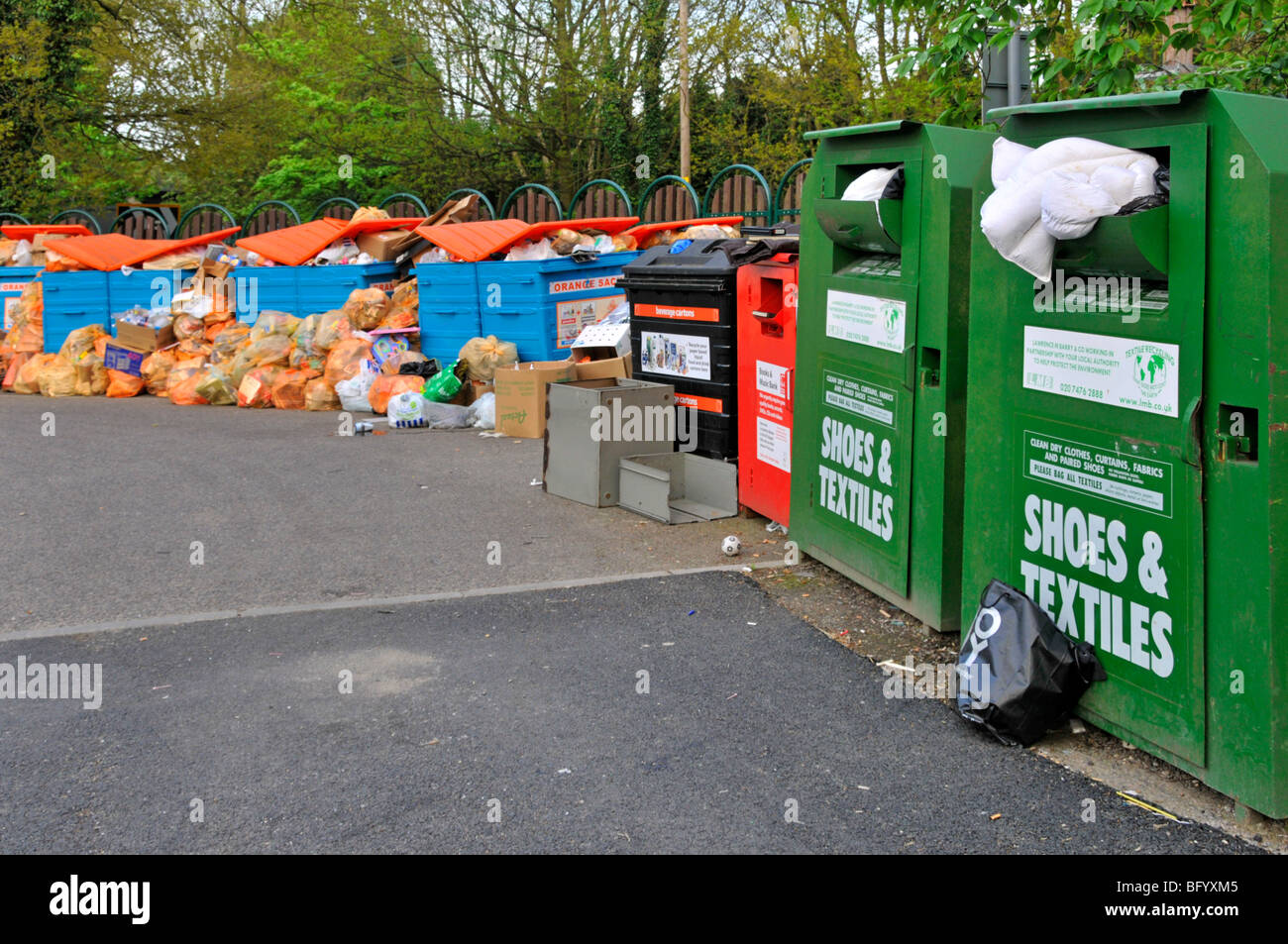 Local council public rubbish & recycling drop off layby overflowing ...