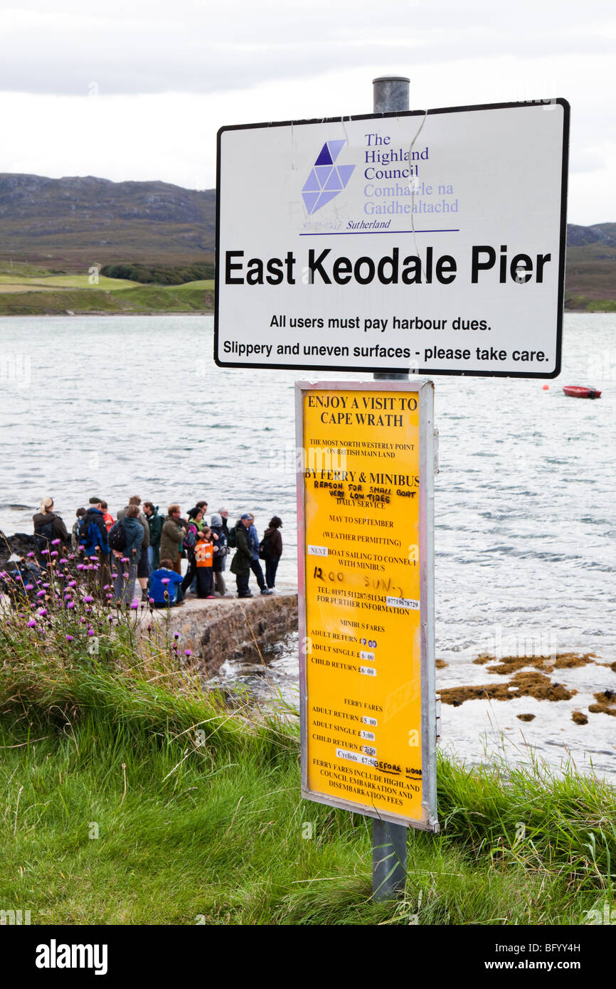 Passengers waiting for the seasonal ferry crossing the Kyle of Durness ...