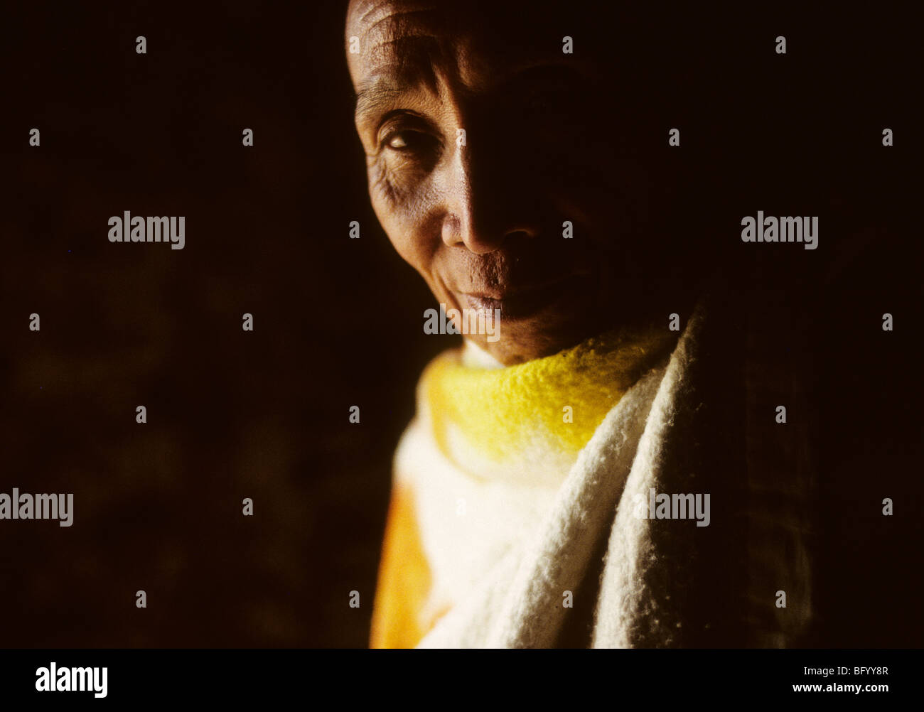 Portrait of a Buddhist monk in Menghai, Yunnan Province, China Stock ...