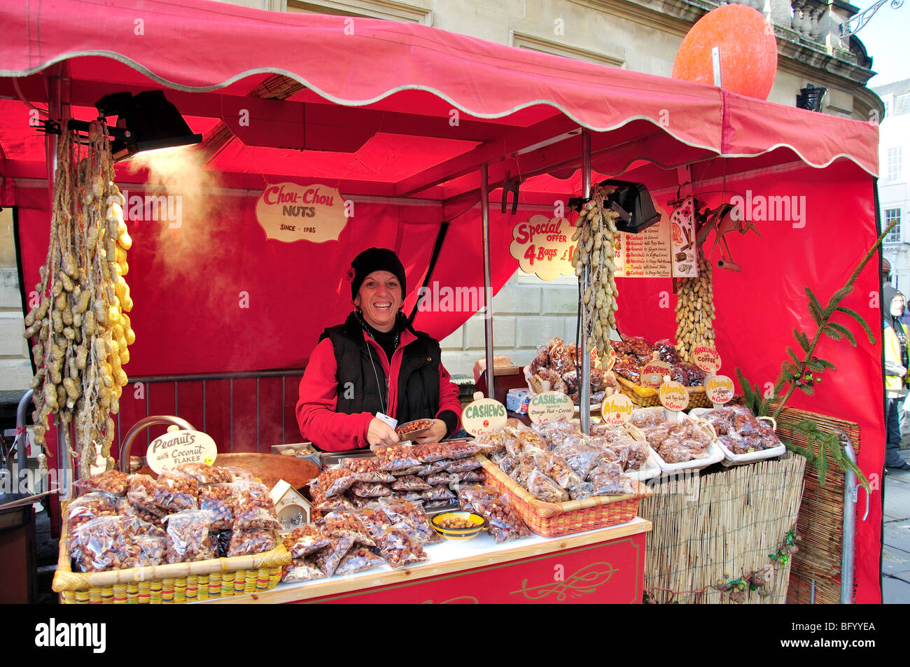 Nut stall, Christmas Market, Bath, Somerset, England, United Kingdom ...