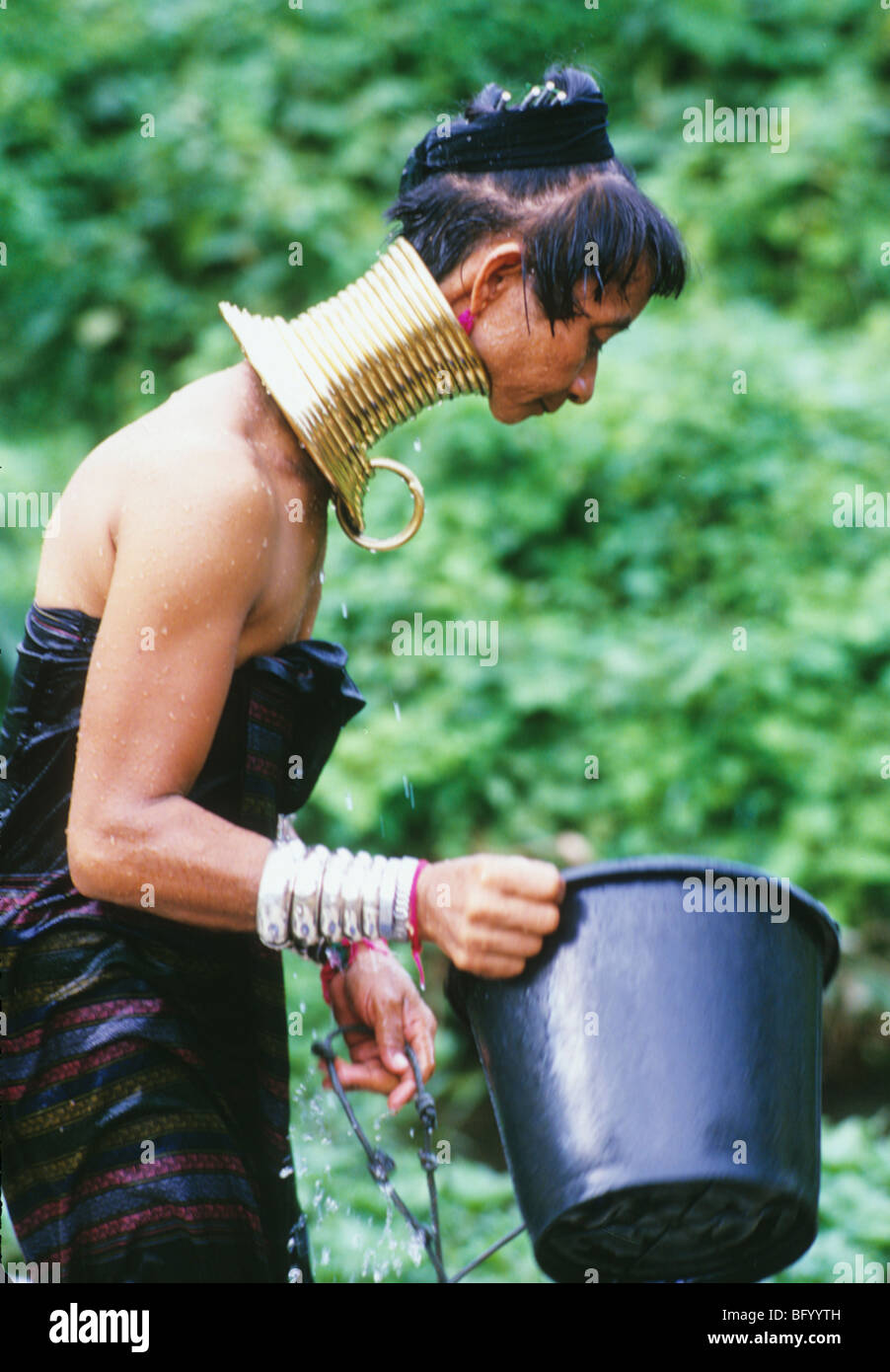 A Burmese refugee long neck woman of the Pa Dong tribe living in the ...