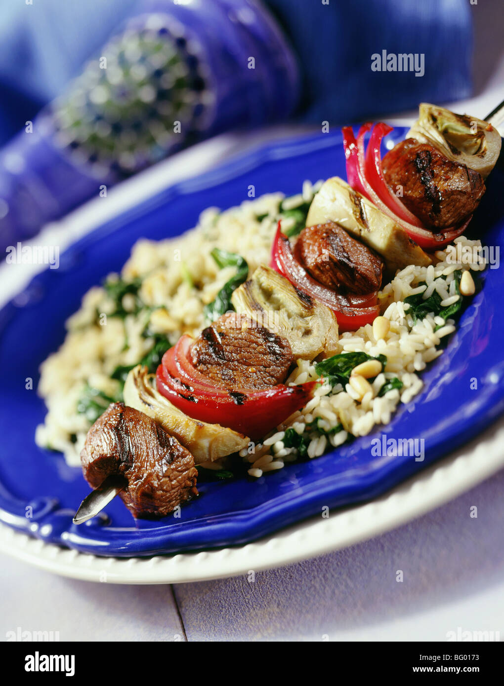 Lamb kabob with rice pilaf Stock Photo - Alamy