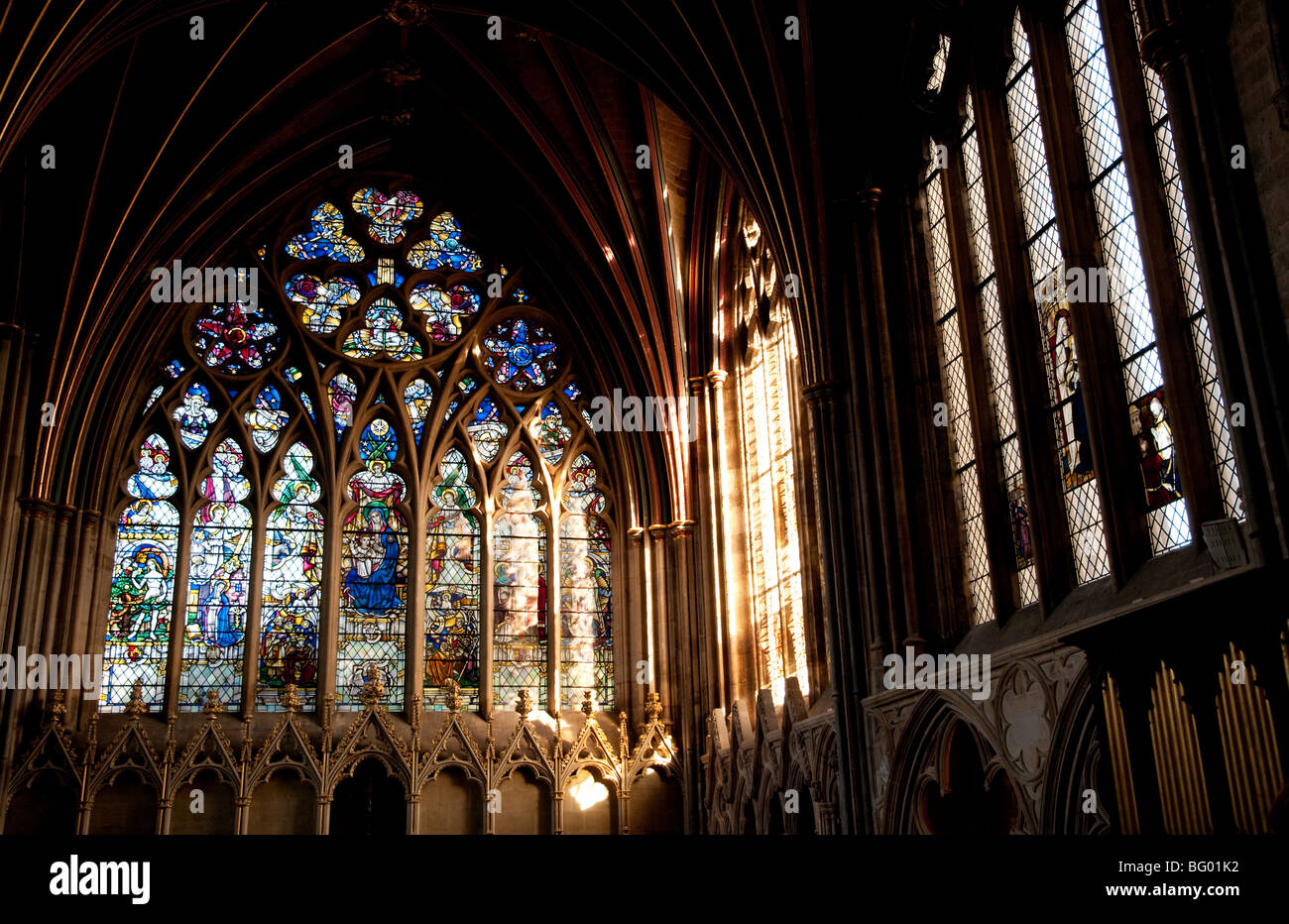 Stained glass window in Exeter Cathedral Stock Photo - Alamy