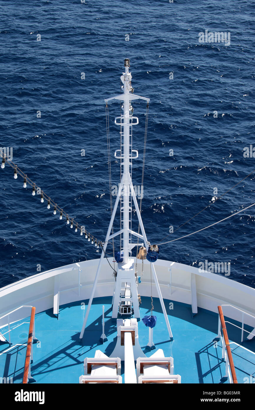 Cruise ship front bow over looking Pacific Ocean off coast of ...